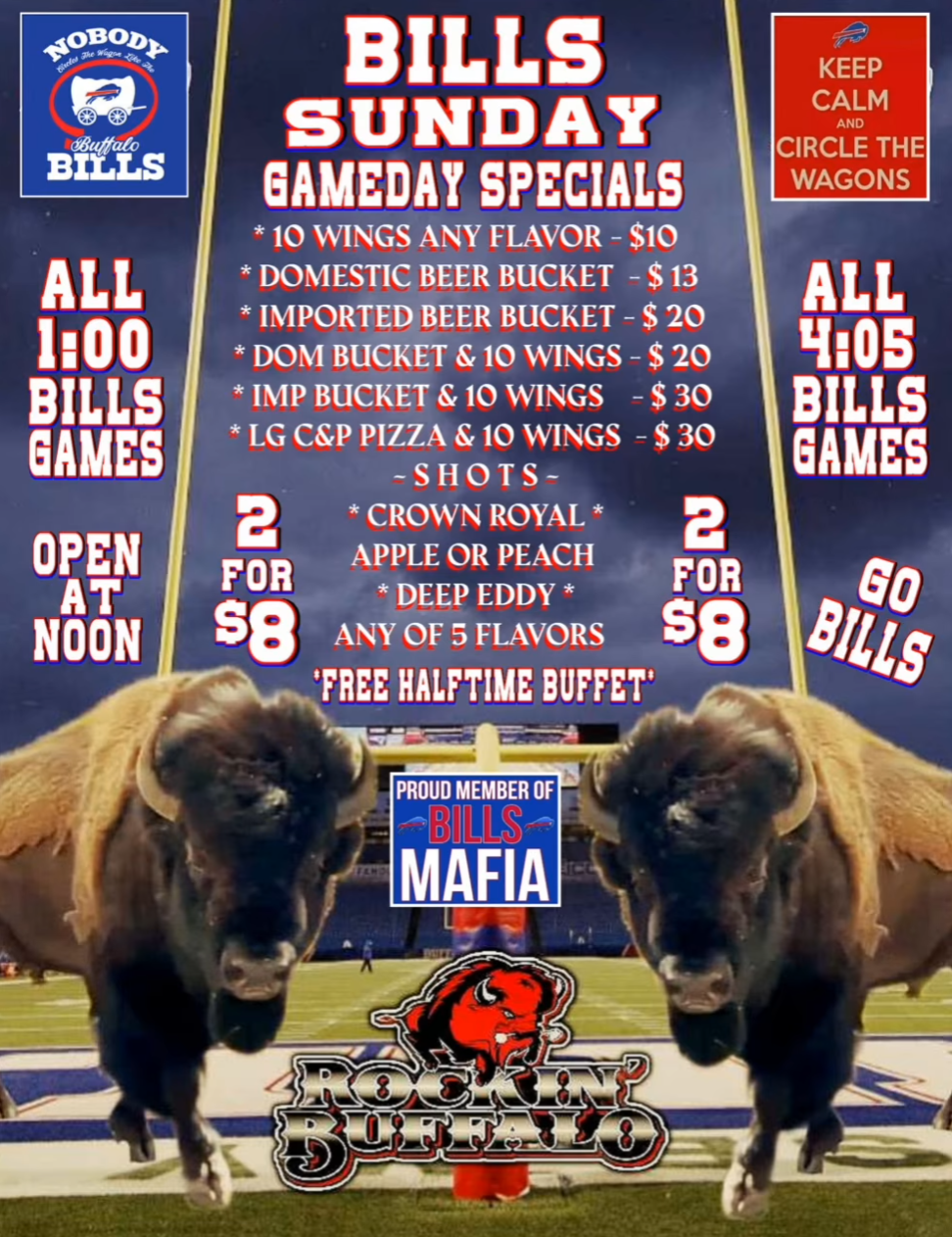 Bills Sunday Gameday Specials - Rockin' Buffalo Saloon